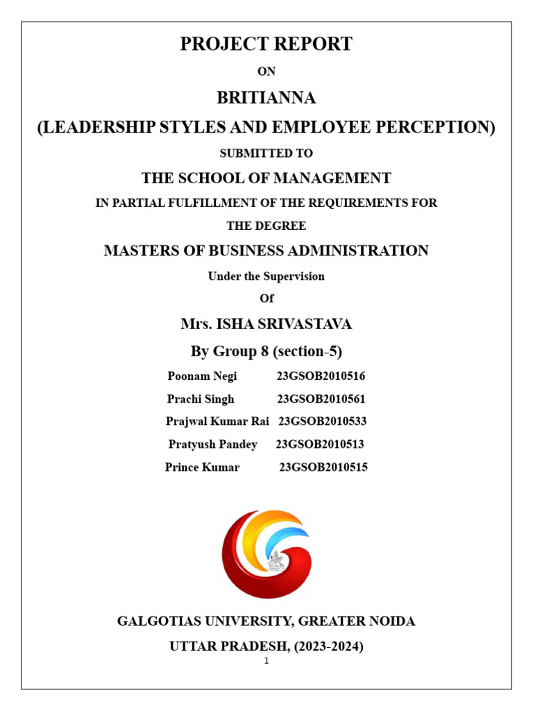 Project Report On Britania Leadership Style and Employee Perception ...