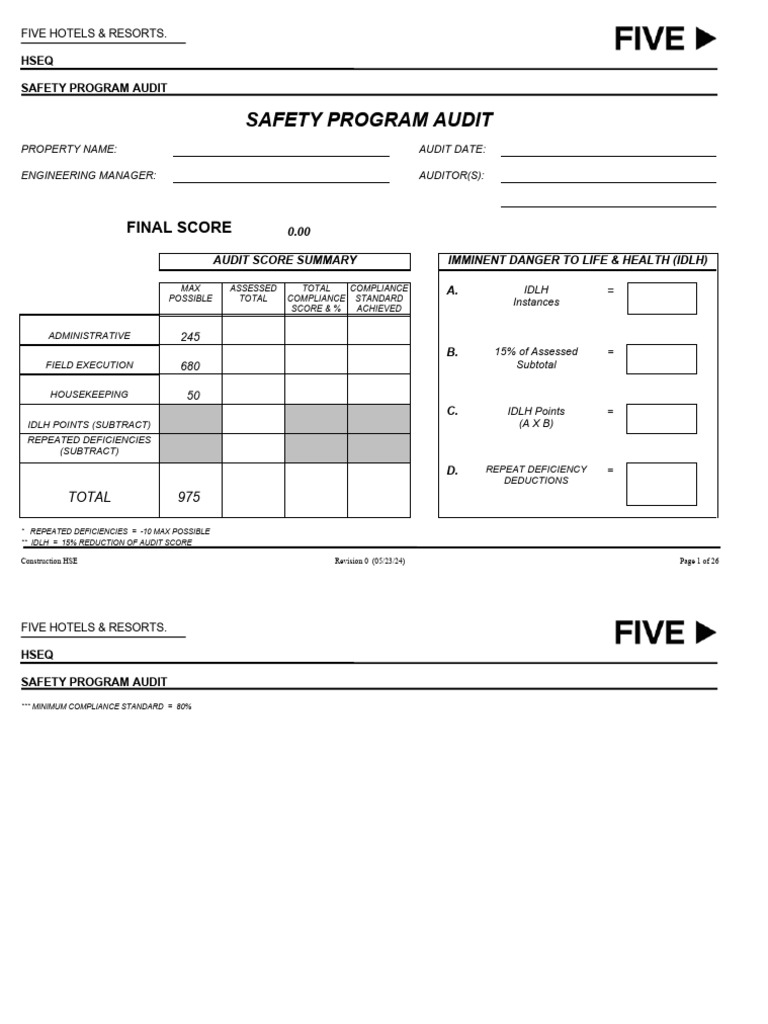 FIVE_HSE- AUDIT CHECKLIST | PDF | Personal Protective Equipment ...