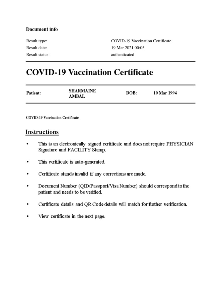 COVID-19 Vaccination Certificate 19-03-2021 | PDF