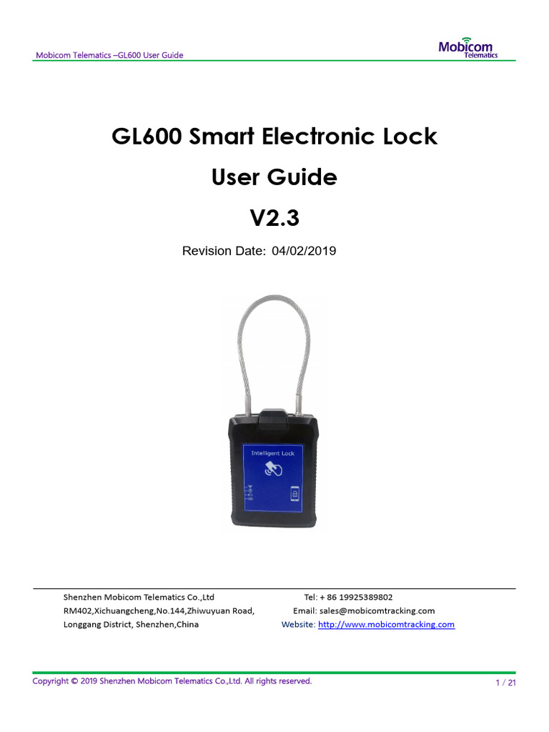 GL 600 Smart Electronic Lock Manual | PDF | Radio Frequency ...