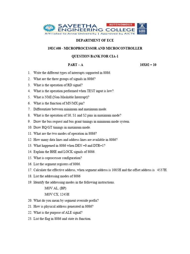 19ec408 QB For CIA-1 | PDF | Computer Engineering | X86 Architecture