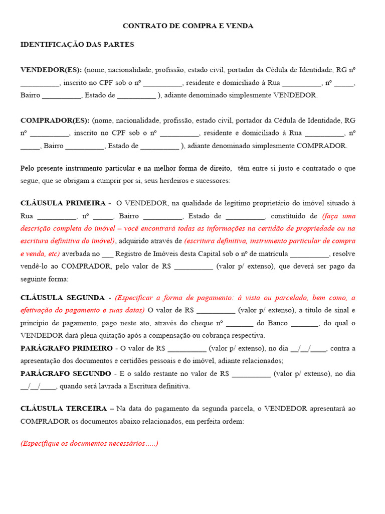 Modelo de Contrato de Compra e Venda | Download grátis PDF | Cheque ...