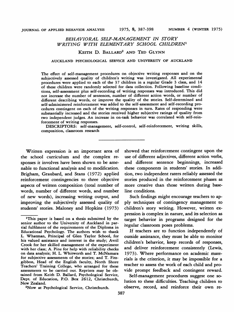 Ballard e Glynn (1975) - Behavioral Self-Management in Story Writing ...