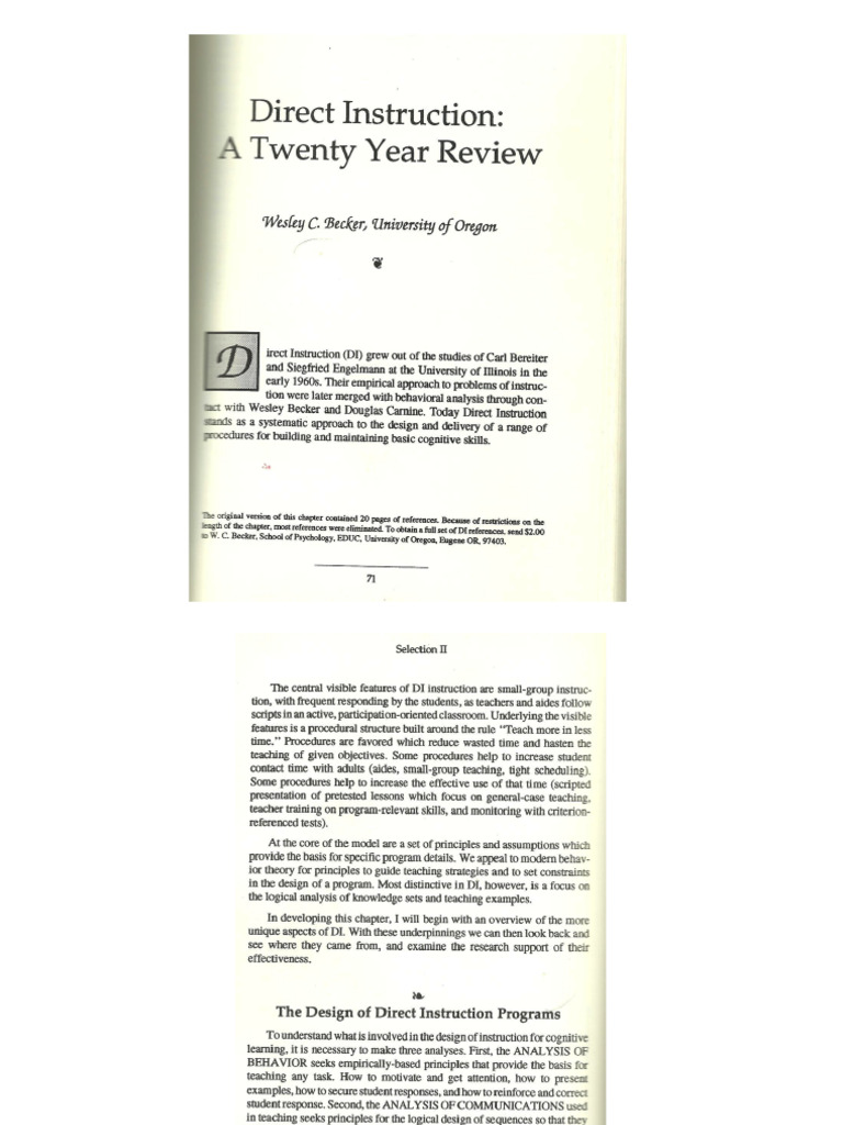 Becker, W. C. (1992) - Direct Instruction A Twenty-Year Review | PDF