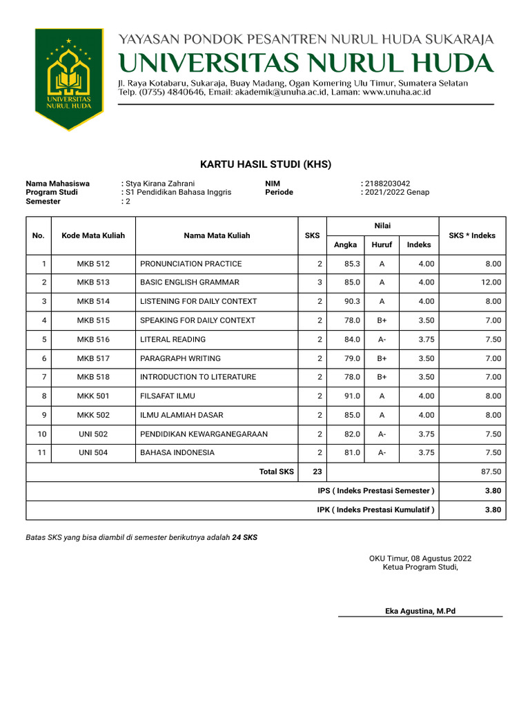 Cetak Laporan KHS Mahasiswa | PDF