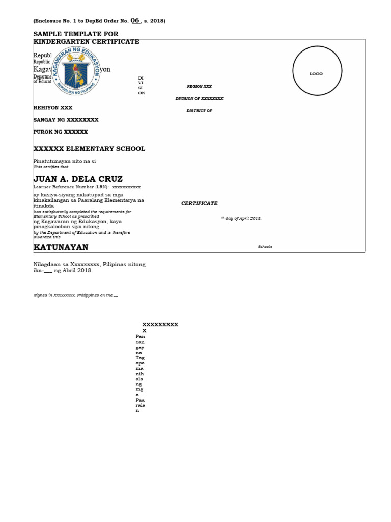 Editable Sample Certificate Template For Kinder, Grade 6, Grade 10 ...