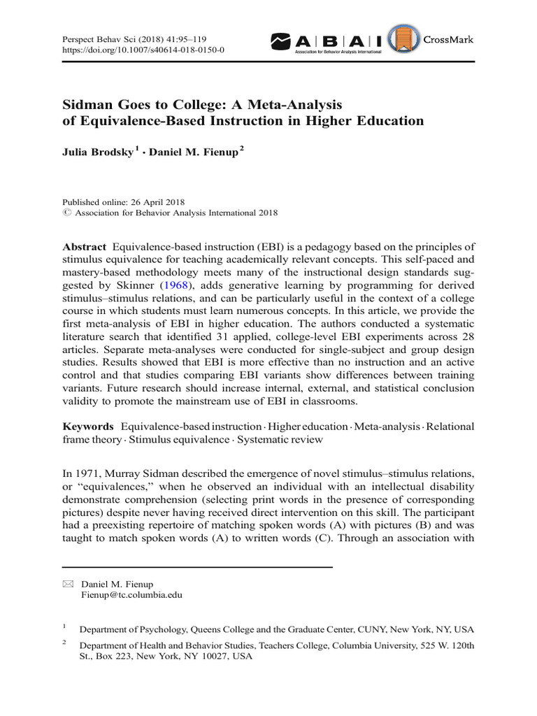 Brodsky, J., & Fienup, D. M. (2018) - Sidman Goes To College A Meta-Analysis of Equivalence ...