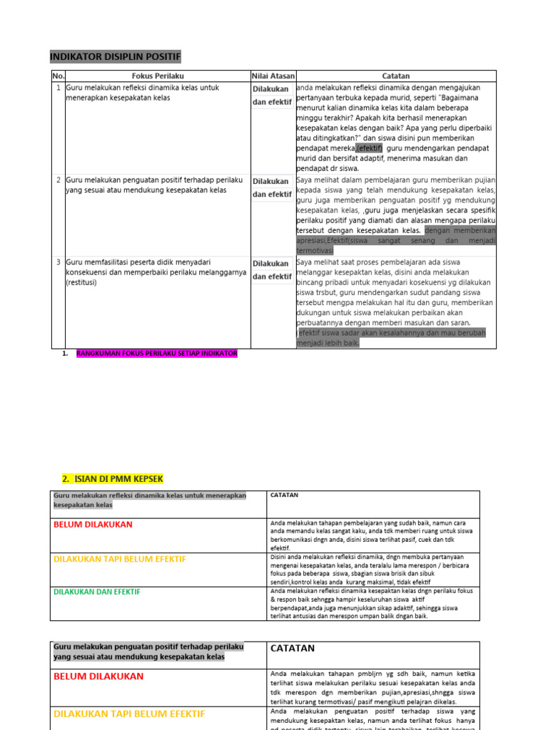 Isi PMM Indikator Disiplin Positif | PDF | Karier & Perkembangan