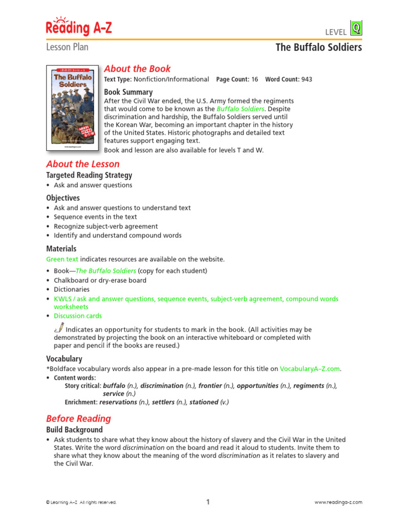 Raz lq40 Buffalosoldiers LP | PDF | Reading Comprehension | Subject ...