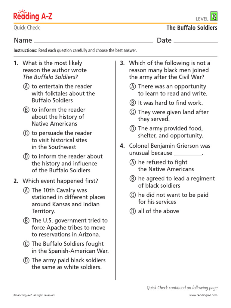 Buffalo Soldiers Quick Check Assessment | PDF | Native Americans In The ...