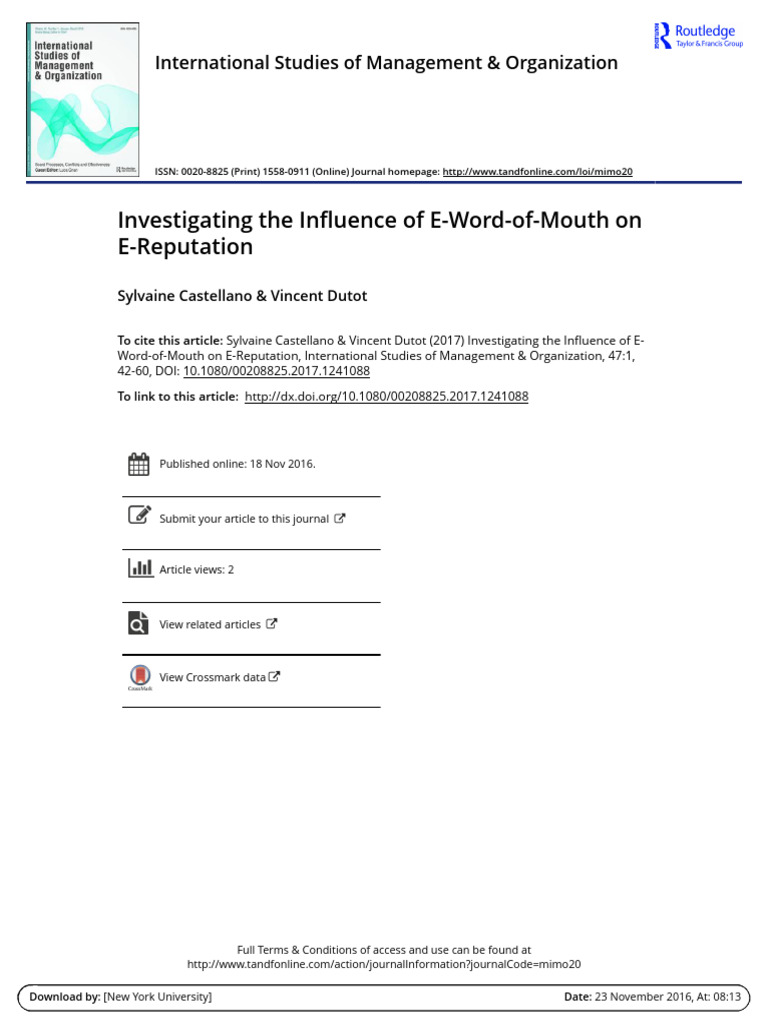 Conceptual Model Investigating The Influence of e-WOM On E-Reputation ...