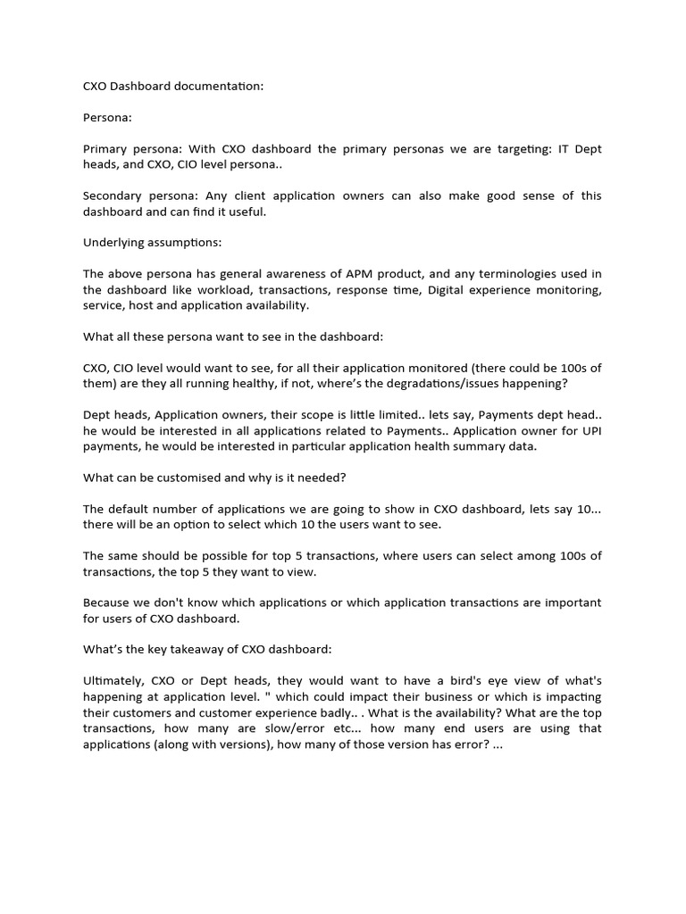 CXO Dashboard Documentation | PDF | Cyberspace | Information Technology
