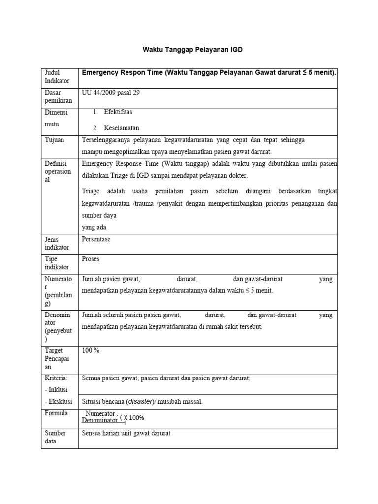 Indikator Mutu Respons Time IGD | PDF
