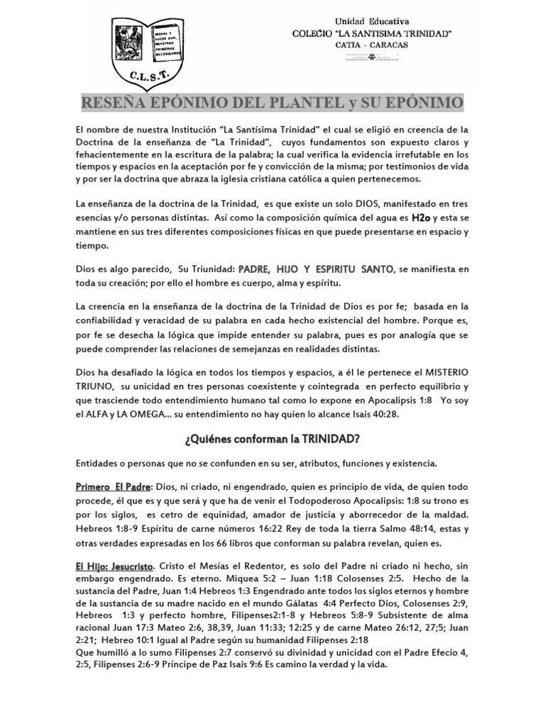 Epónimo Del Colegio | PDF | Trinidad | espíritu Santo