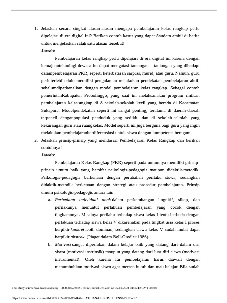 Jawaban Latihan Uji Kompetensi PKR | PDF