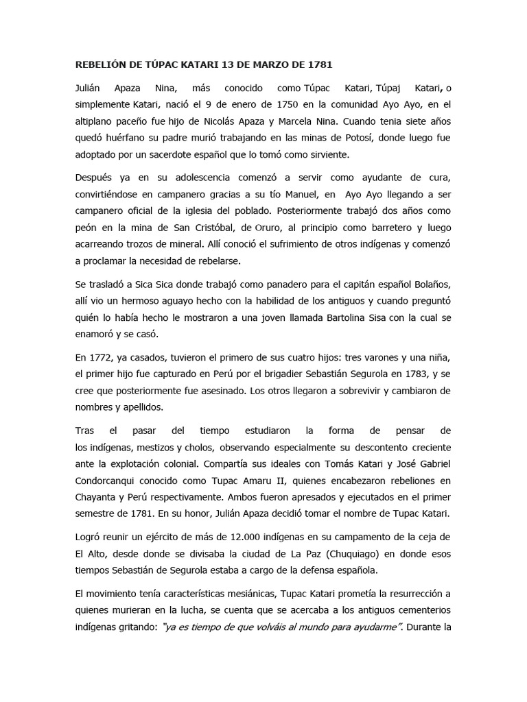 Tupak Katari | PDF | Clásicos