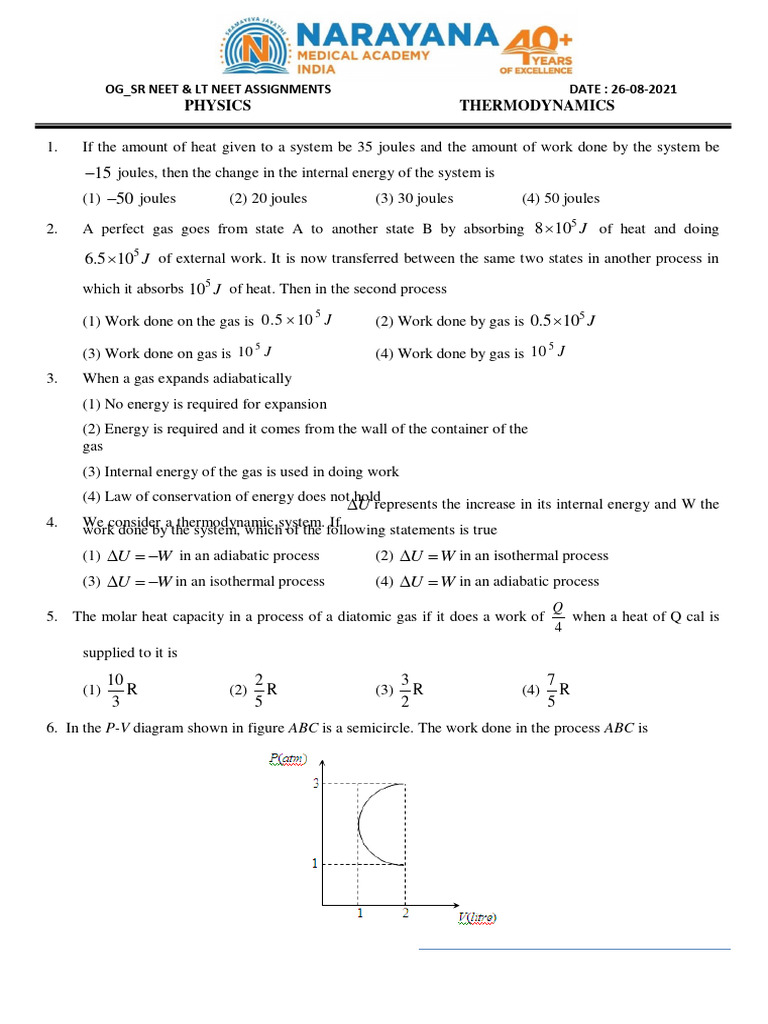 Thermodynamics Questions and Answers | PDF | Heat | Thermodynamic Equilibrium