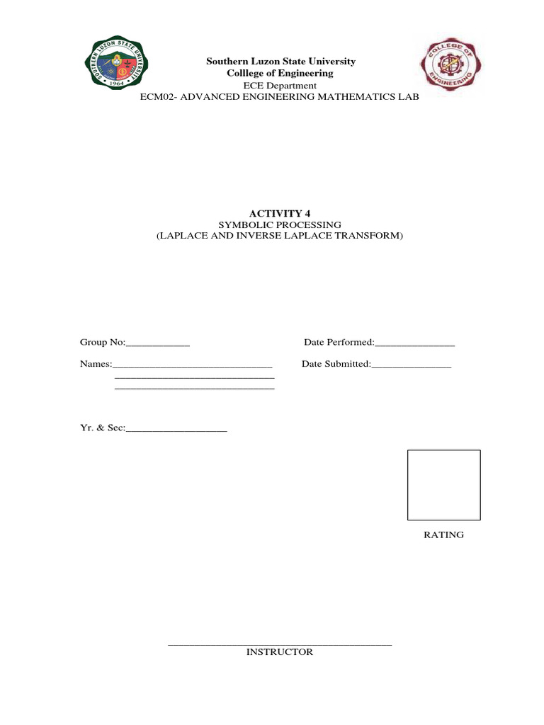 ACTIVITY 4 SYMBOLIC PROCESSING (Laplace and Inverse Laplace) | PDF ...