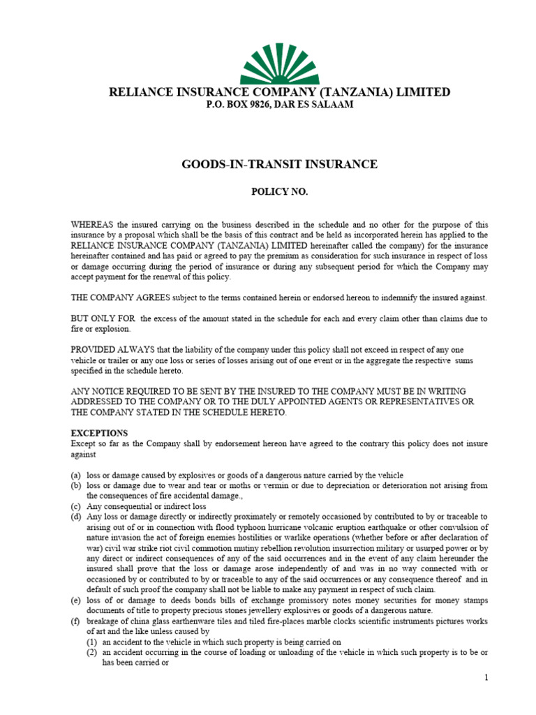 Goods-in-Transit Insurance Policy Overview | PDF | Insurance | Underwriting