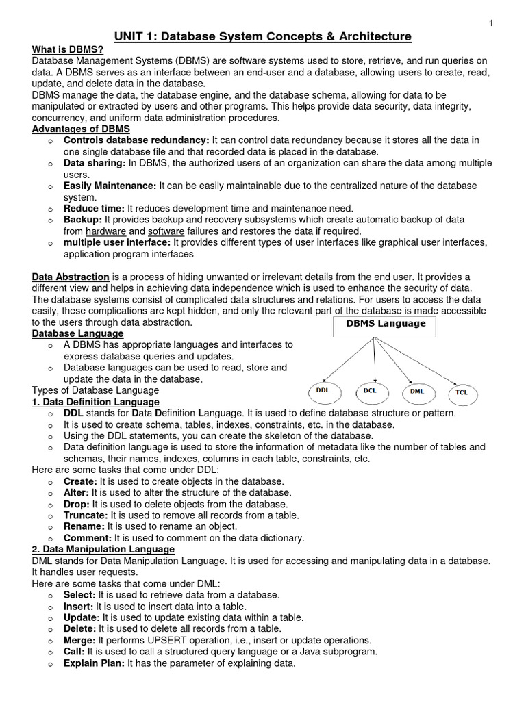 Unit 1 Database System Concepts And Architecture O O O O O O Download Free Pdf Relational