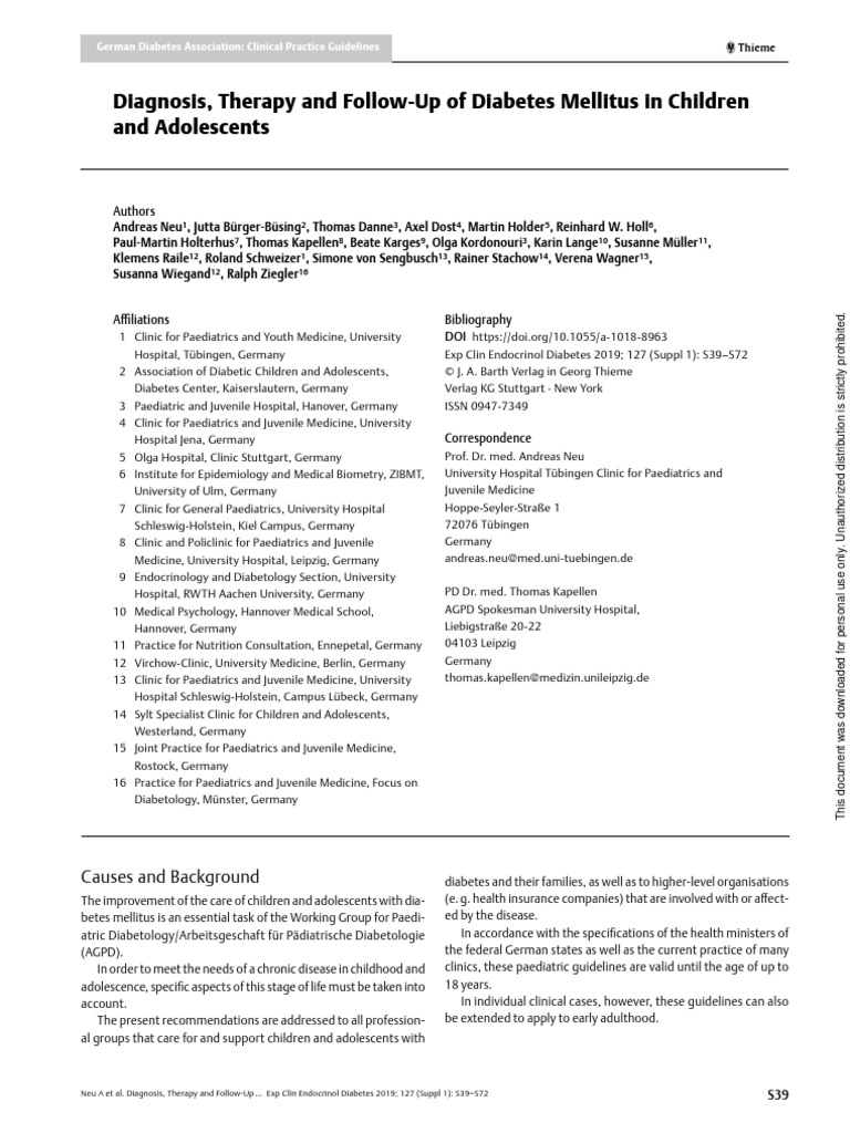 Diagnosis, Therapy and Follow-Up of Diabetes Mellitus in Children and ...