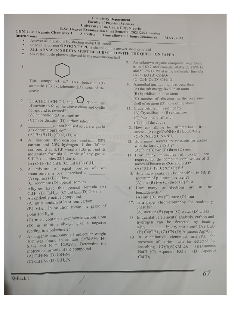 CHM 113 Q-Pack 20212022 | PDF