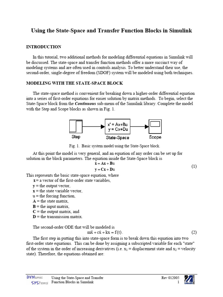 State Space and Transfer Function 012005 | PDF | Function (Mathematics ...