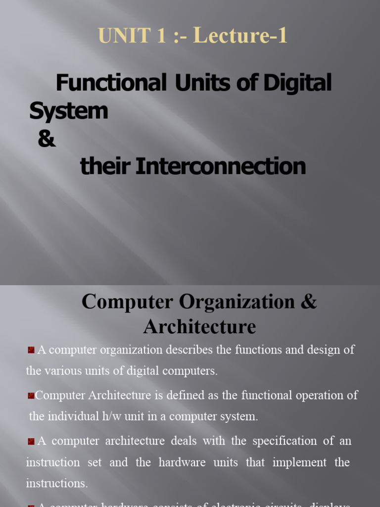 Lecture 1 - Functional Units of Digital System & Their Interconnection | PDF | Computer Data ...