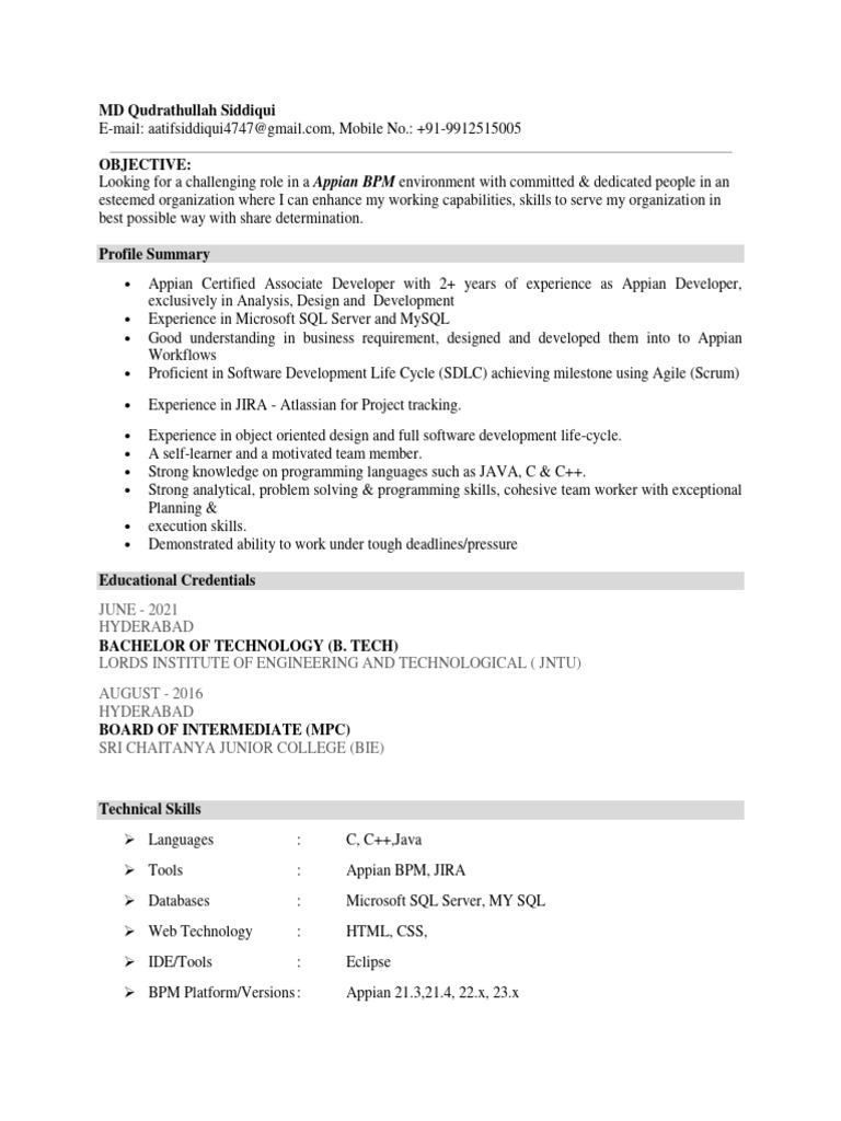 Md-Qudrathullah-Siddiqui-Appian-Resume | PDF | Business Process ...