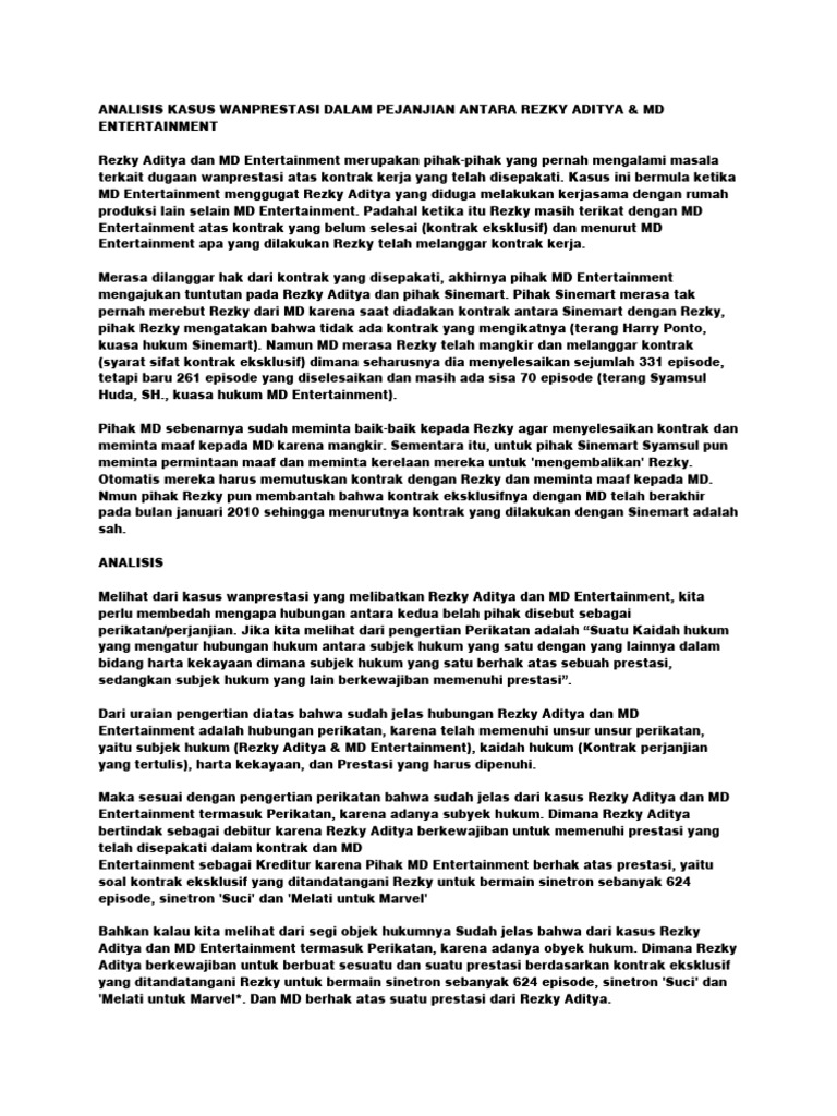 Analisis Wanprestasi Rezky Aditya | PDF