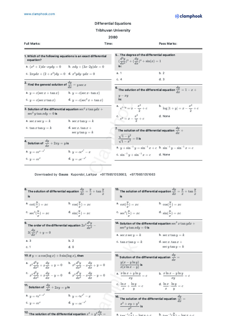 Clamphook Differential Equations | Download Free PDF | Mathematical Objects | Geometry