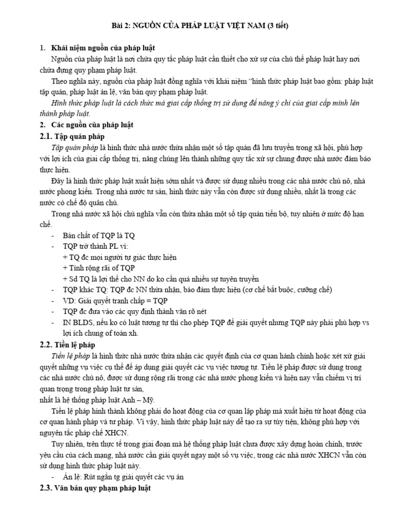 Bài 2 - Nguon Cua PL VN - LLPL | PDF