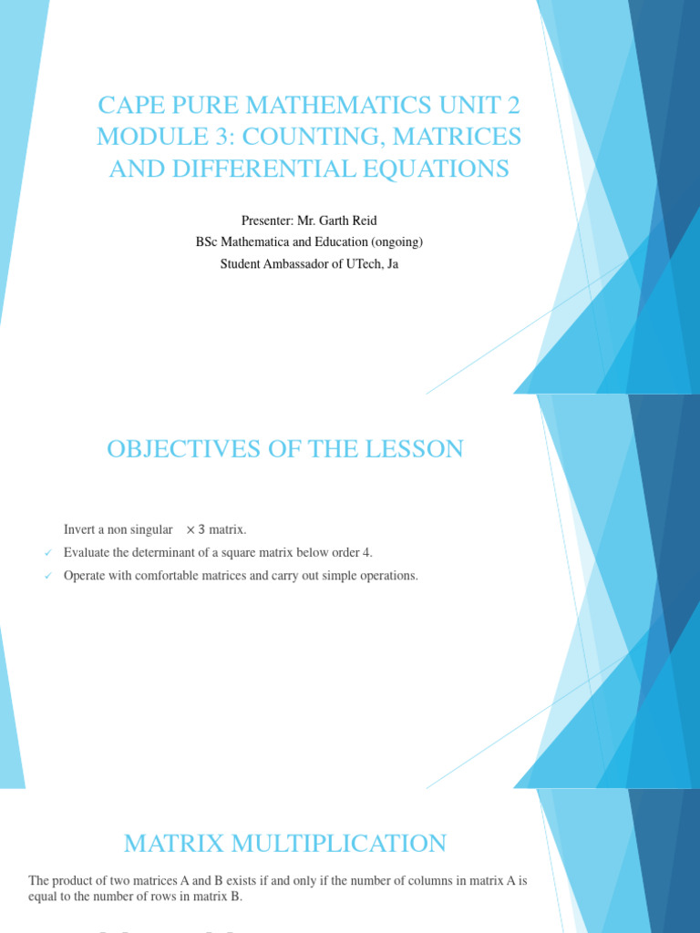 CAPE Mathematics Unit 2: Matrices | PDF | Matrix (Mathematics ...
