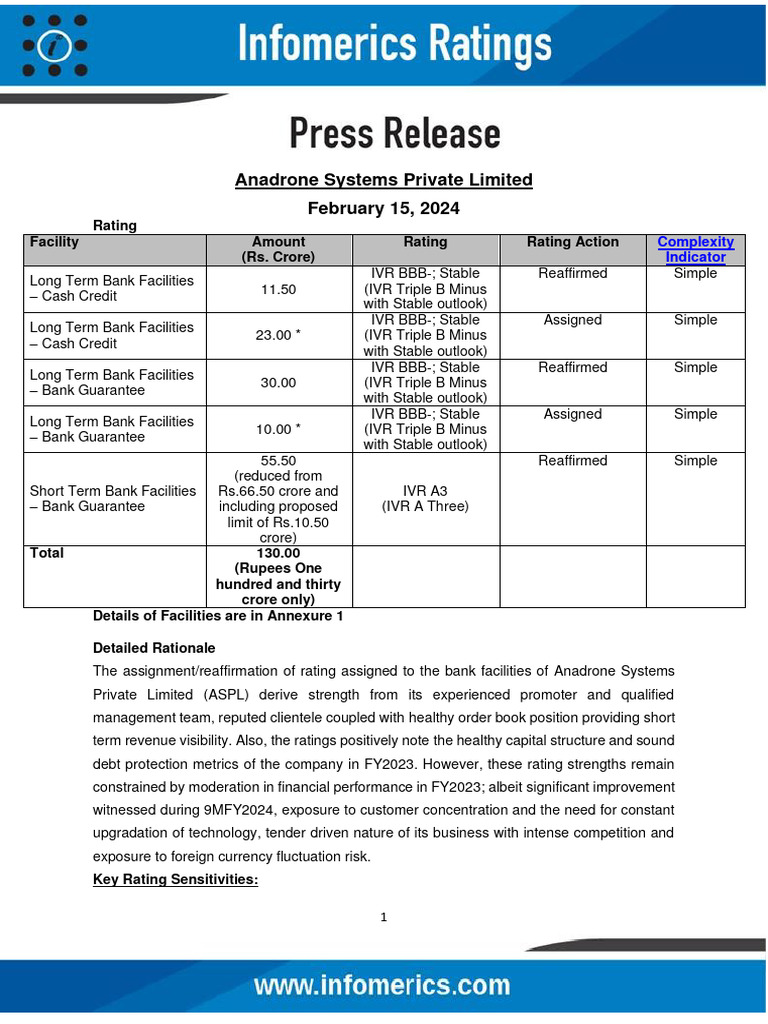 Anadrone Systems Bank Ratings 2024 | PDF | Credit Rating Agency | Investing