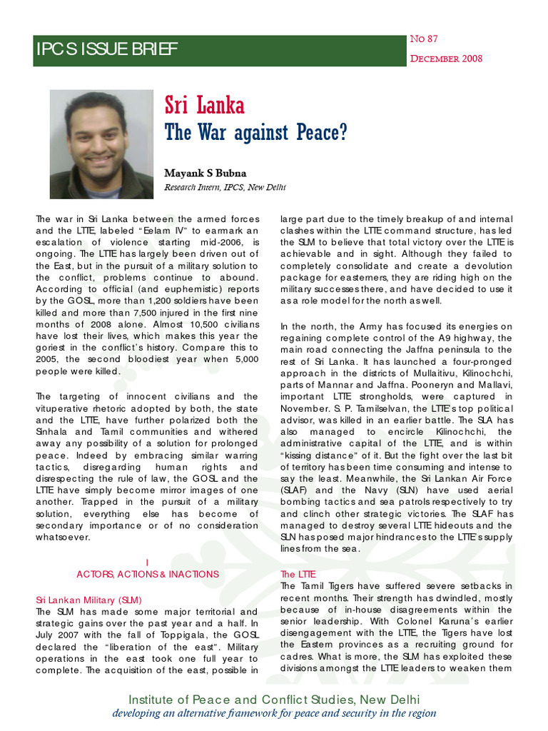 Sri Lanka, The War Against Peace | PDF | Sri Lanka