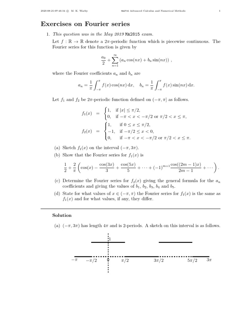 Fourier Series Exercises and Solutions | PDF | Mathematical Analysis | Mathematics