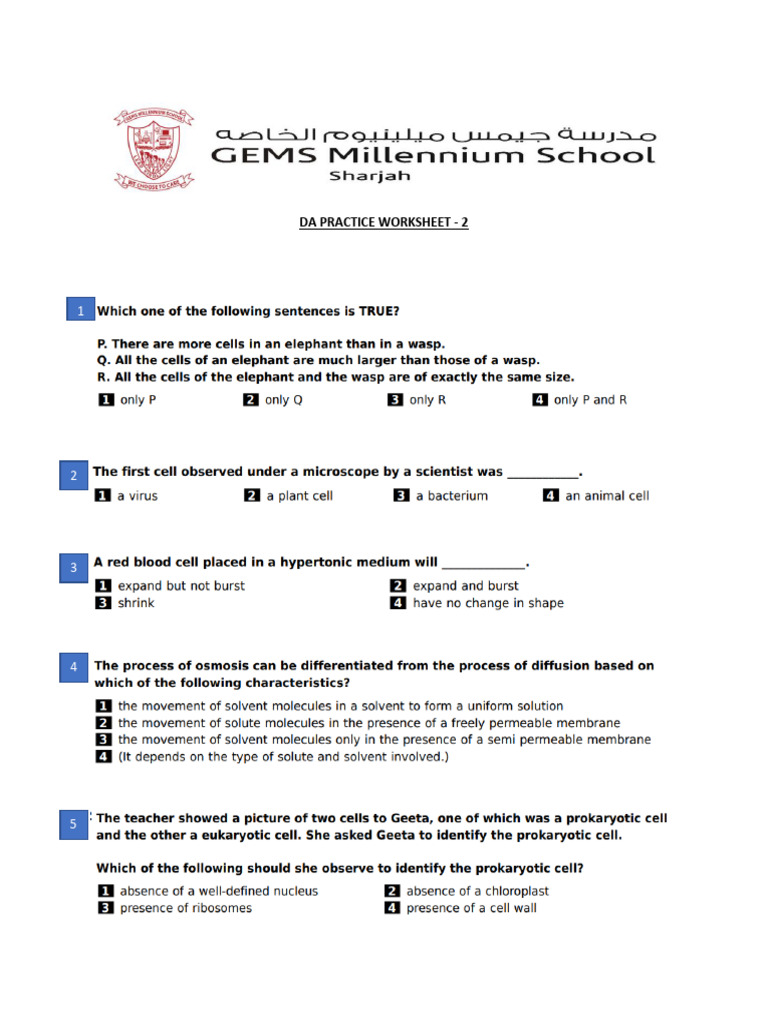 Biology Da 1 - Practice Worksheet 2 | PDF