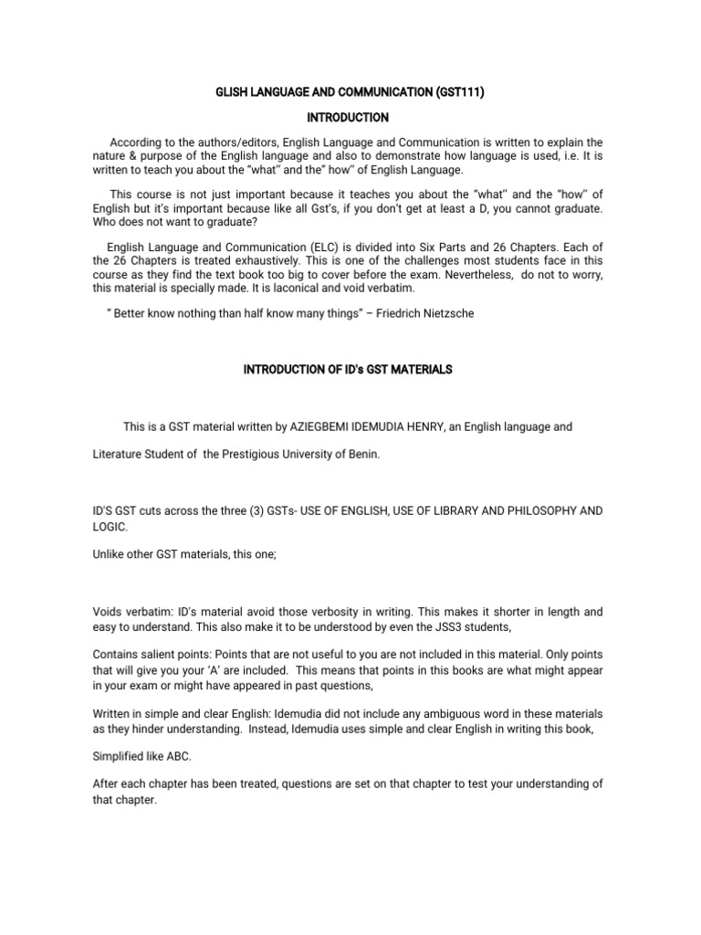 GST 111 Intro - Use of English - 1 | PDF