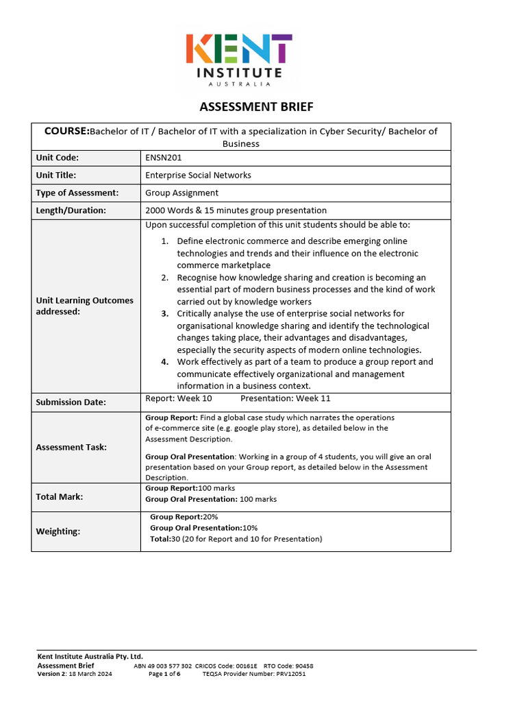 ENSN201 Assessment Brief 2 Group Report 1 1 | PDF | Academic Journal ...