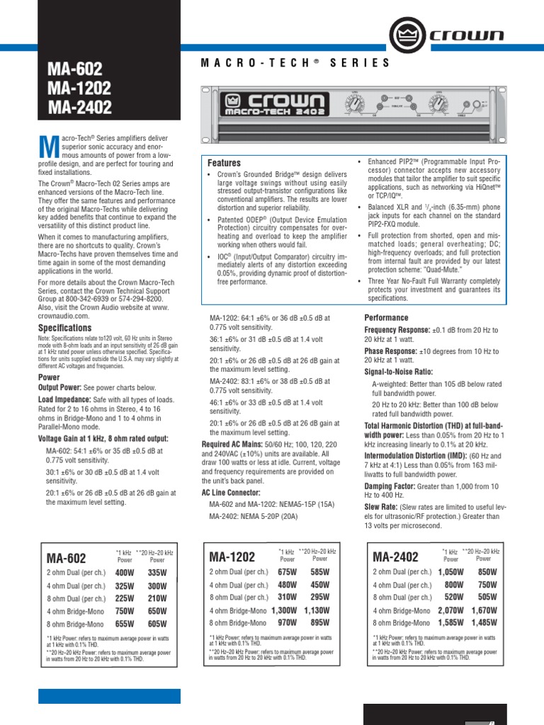 Crown Ma 2402 | PDF | Decibel | Power Supply
