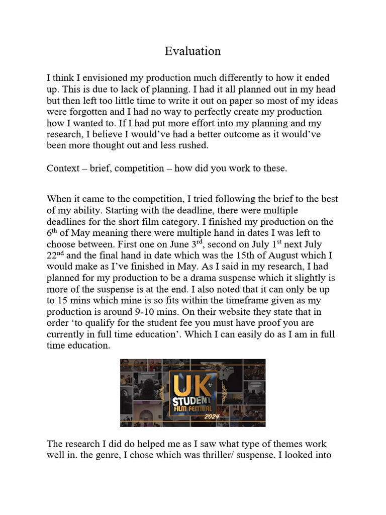 Short Film Production Evaluation Insights | PDF | Social Media ...