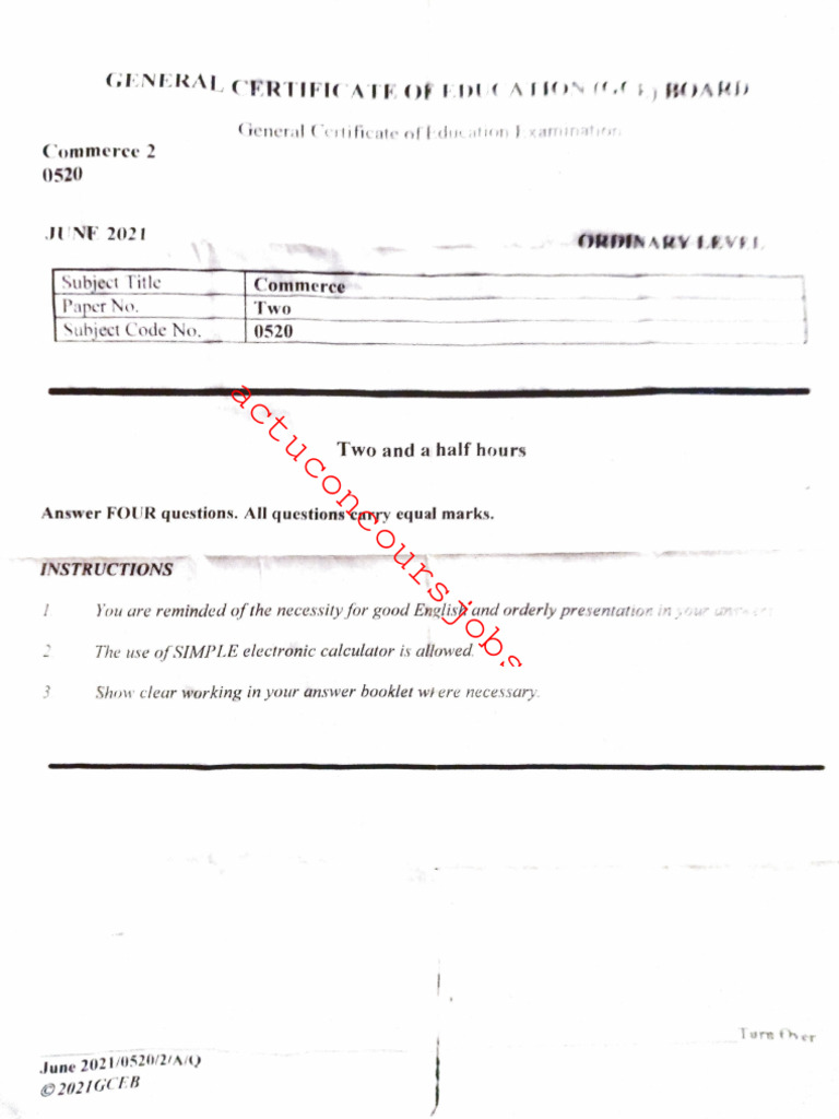 0520 Commerce 2 Gce Ol 2021 | PDF | Marketing | Private Sector