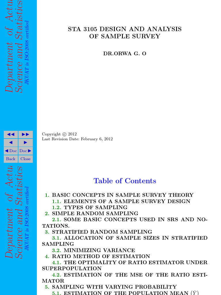 STA 3105 Design and Analysis of Sample Surveys by DR - Orwa | Download Free PDF | Bias Of An ...
