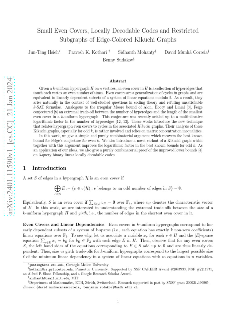 Small Even Covers, Locally Decodable Codes and Restricted Subgraphs of Edge-Colored Kikuchi ...