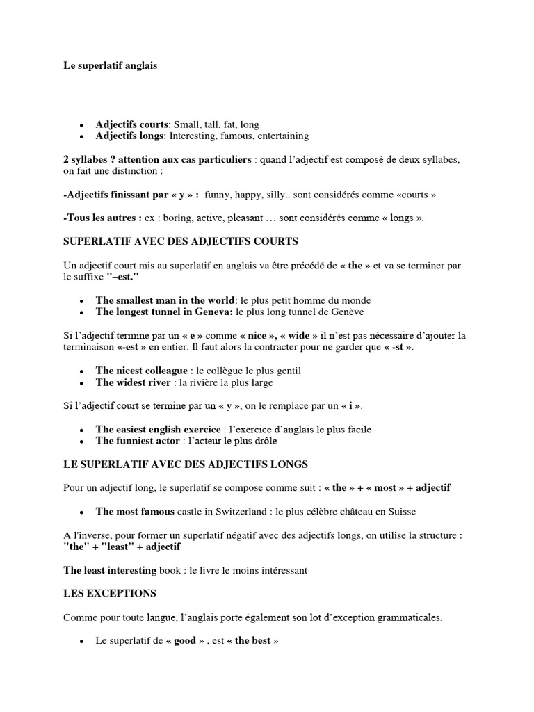 Le superlatif en anglais expliqué | PDF