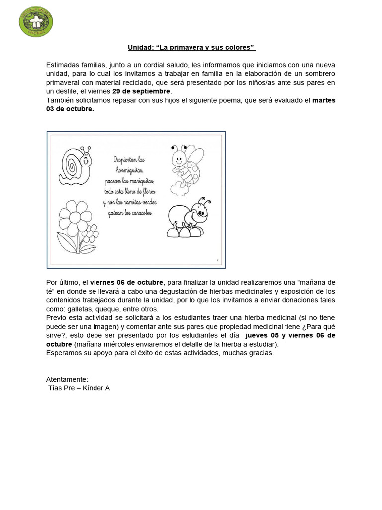 Actividades de Primavera en Pre-Kínder | PDF