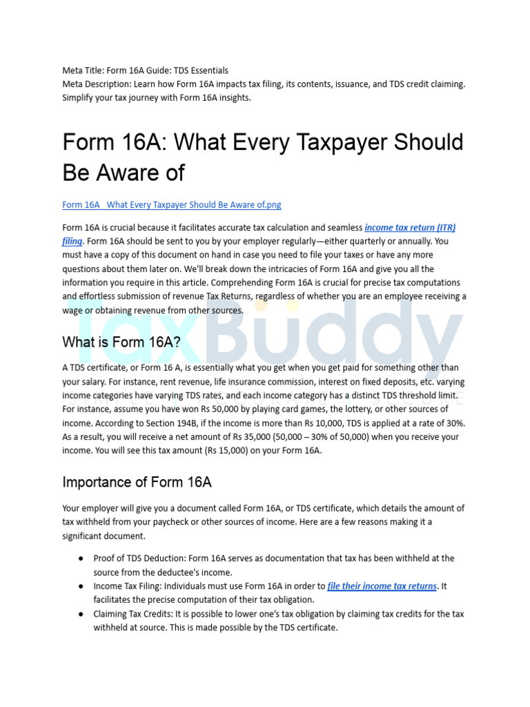 Form 16A: TDS Certificate Guide | PDF | Taxes | Income Tax
