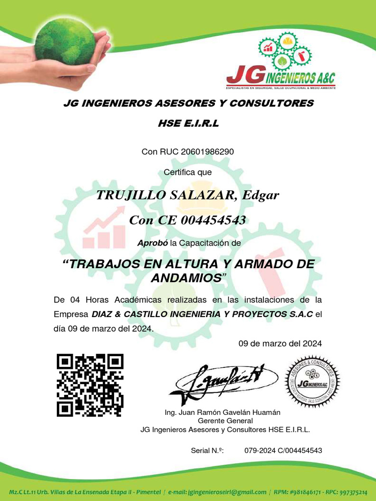 CERTIFICADOS D&C - TRABAJOS EN ALTURA-EDGAR TRUJILLO | PDF