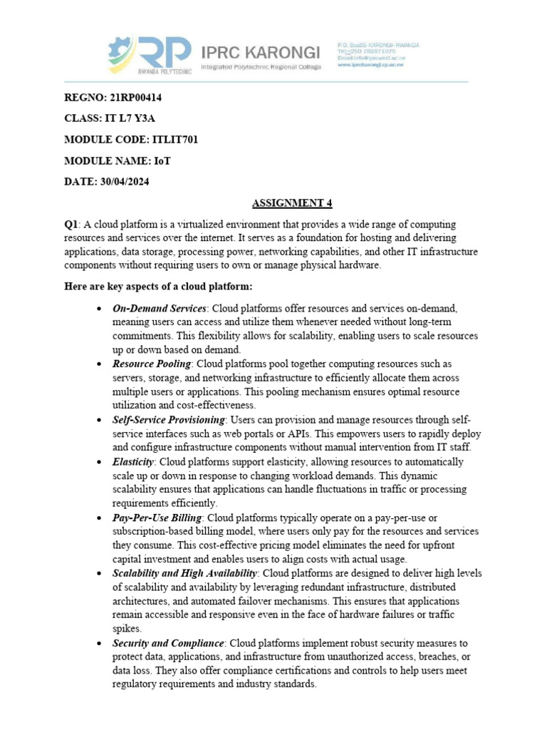 IoT Assignment 4 | PDF | Cloud Computing | Scalability