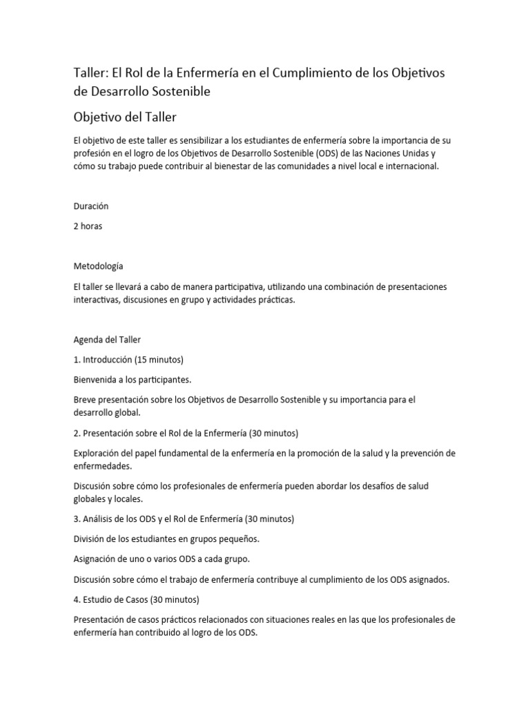 Taller Enfermería y ODS | PDF | Enfermería | Sustentabilidad